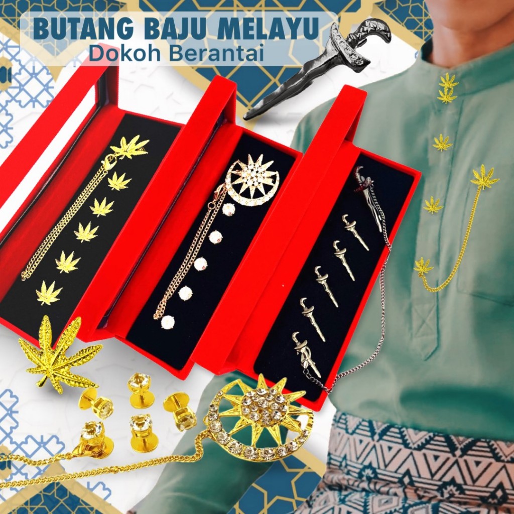 Lavivi Accessories Exclusive Raya 2024 Butang Baju Melayu Berantai Set ...