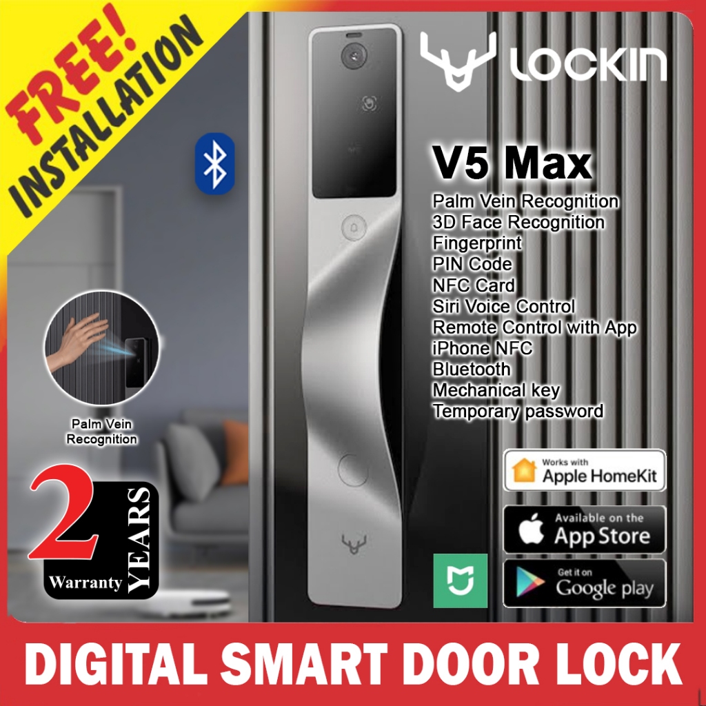 Lockin V5 Max สมาร ์ ทดิจิตอล DoorLock Palm Vein, Face Recognition, ลาย ...