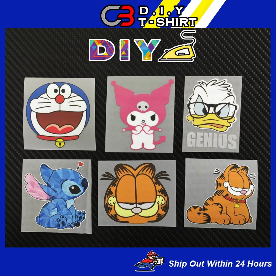 Diy Doraemon Garfield Genius Duck Kuromi Stitch Iron on/BT11 | Shopee ...