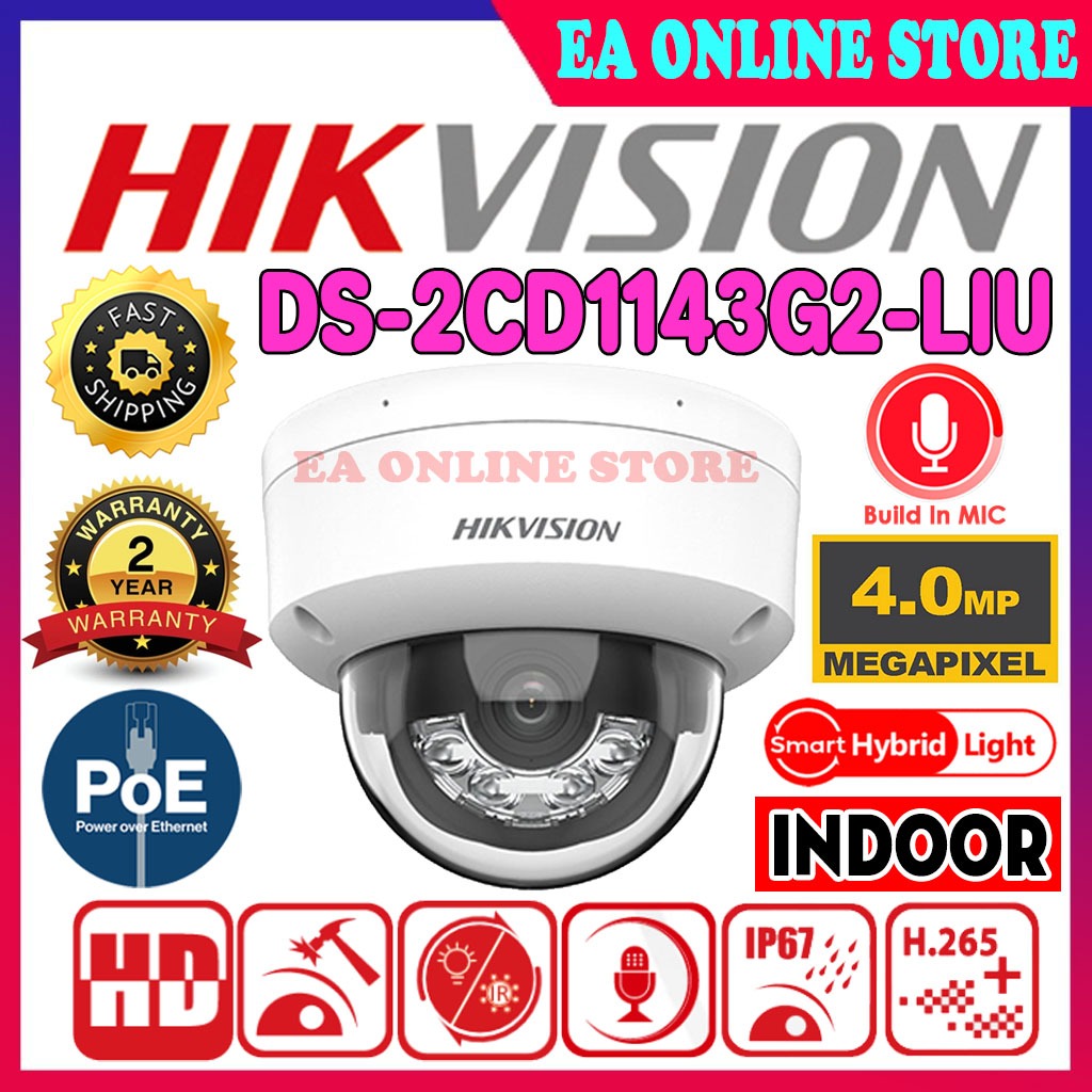 Hik HIKVISION DS-2CD1143G2-LIU 4.0MP POE IP เครือข่ายกล้องวงจรปิดกล้อง 4MP FULL HD โดมในร่ม ...