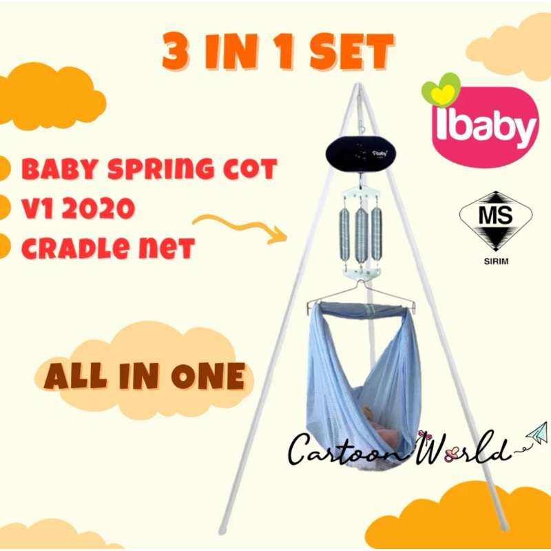 3in1set SUPER PREMIUM LATEST PATTERN Baby SPRING COT TRAVEL (Rangka ...