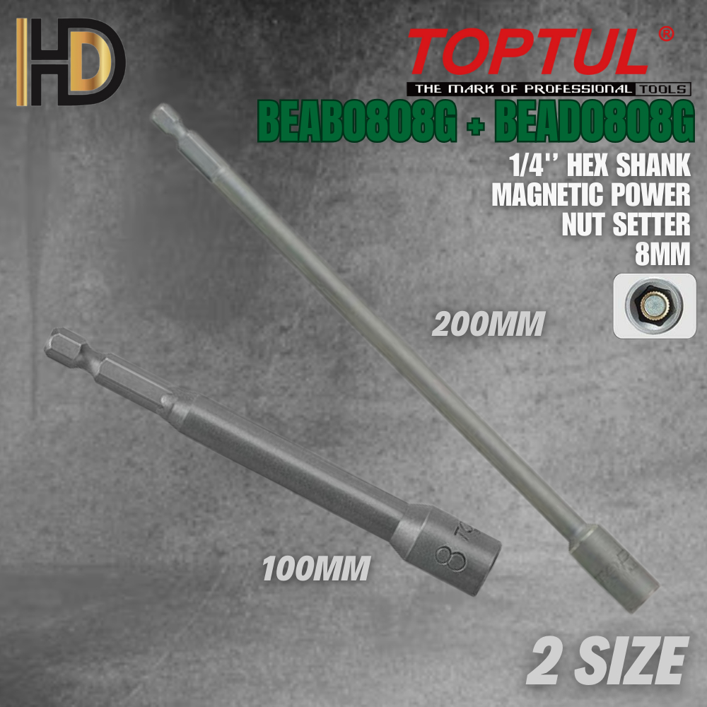 Toptul 1/4 "Hex Shank Magnetic Power Nut Setter 8MM / 100MM + 200MM ...