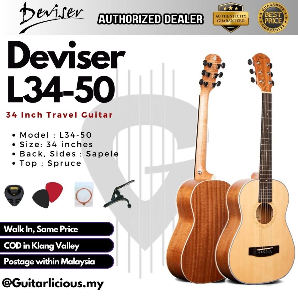 Deviser 34 นิ้ว Acoustic Travel guitar, Spruce Top L34-50 / L34 50 6 ...