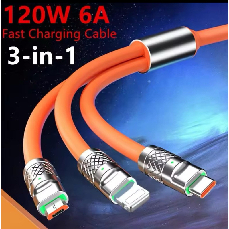 3in1 120W 6A 120W Super Charing Cable Type C Liquid Silicone Cable ...