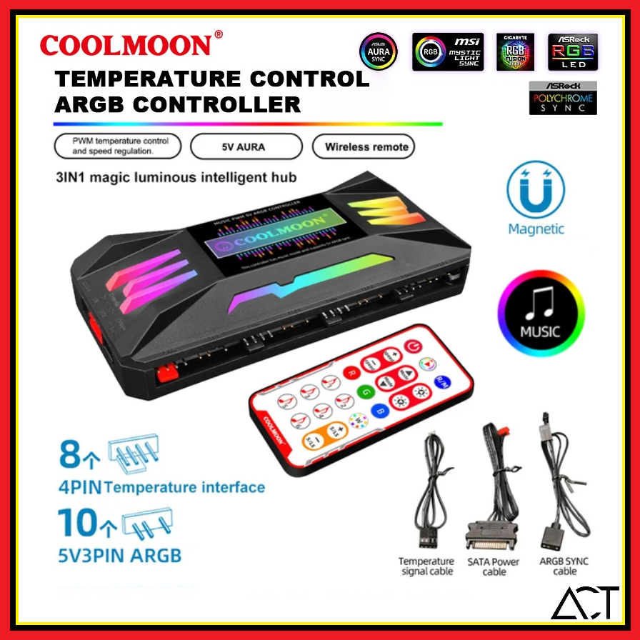 Coolmoon ARGB Music Rhythm Hub ( 5V 3PIN ARGB +4 Pin PWM🌹 PC Case CPU ...