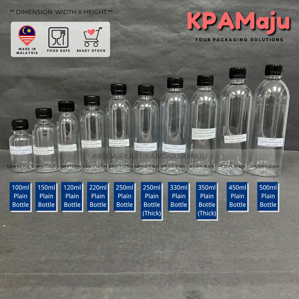 Botol Plastik + ฝาดํา (100ml, 120ml, 150ml, 220ml, 250ml, 330ml, 350ml ...