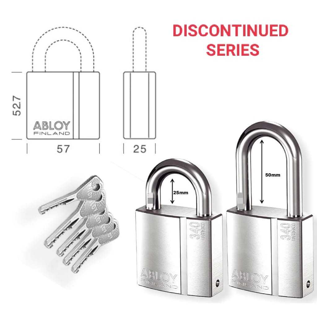 Abloy PL340 HARDENED STEEL PADLOCK IN PROFILE KEY (SHORT/LONG SHACKLE ...