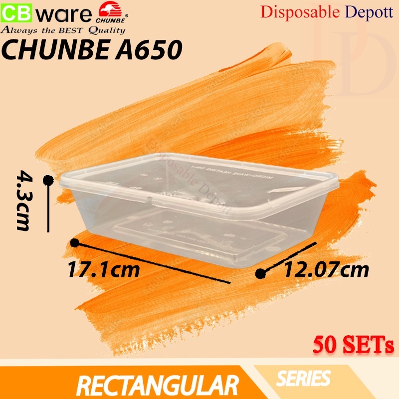 Chunbe A650 650ml ภาชนะสี่เหลี่ยมพร้อมฝาปิด [ 50 ชุด ] / 650ml - กล่อง ...