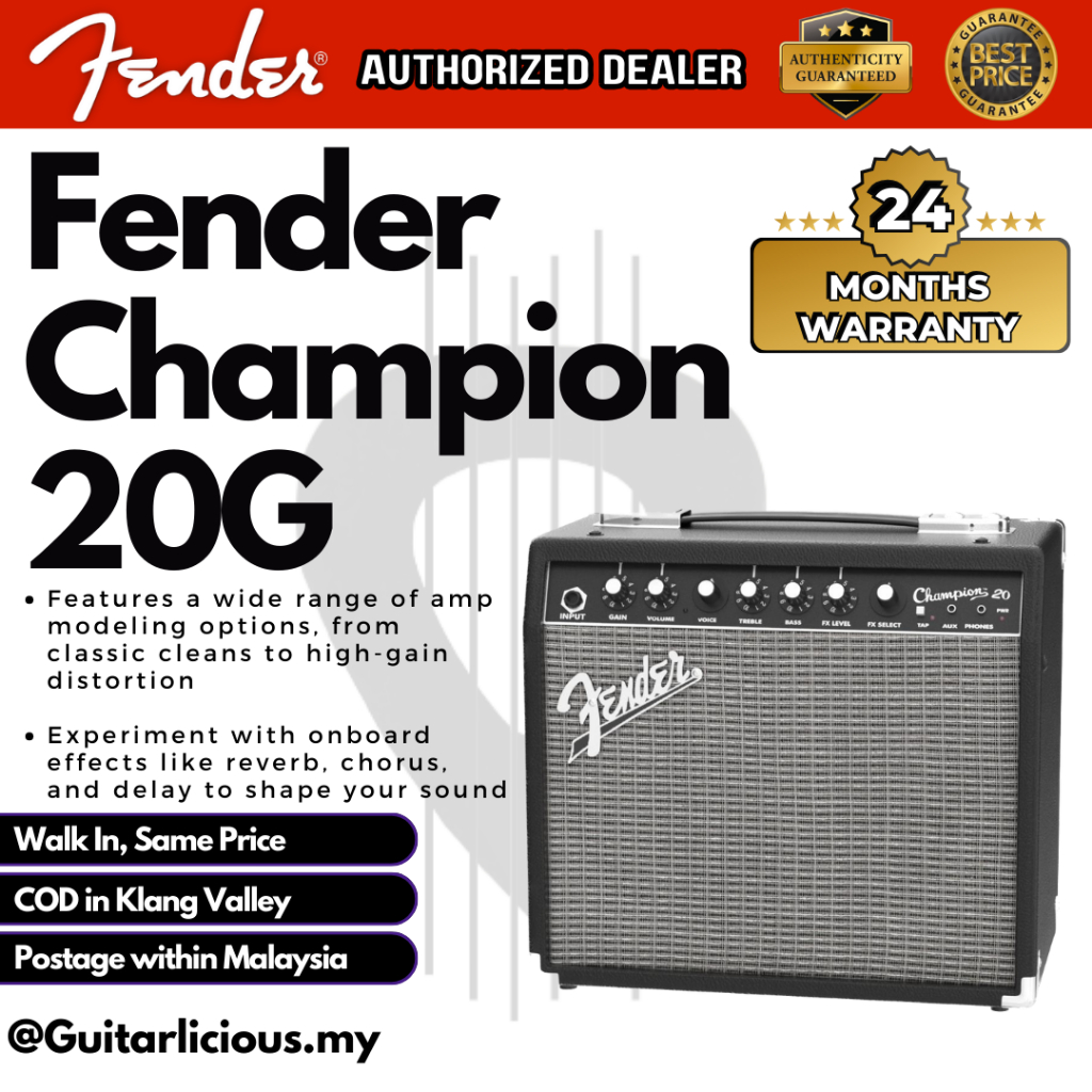 Fender Champion 20G guitar Combo amplifier (20วัตต์) 20w เครื่องขยายเสียงลําโพงกีตาร์คีย์บอร์ด ...