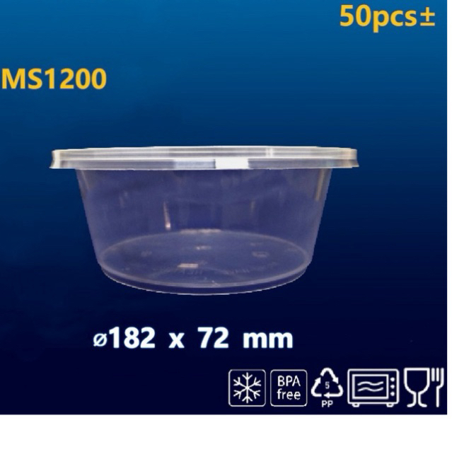Ms1200 กล่องคอนเทนเนอร์พลาสติก ทรงกลม พร้อมฝาปิด ขนาด 1055 มล. สําหรับใส่อาหาร MS 1200 B 50 ชุด ...
