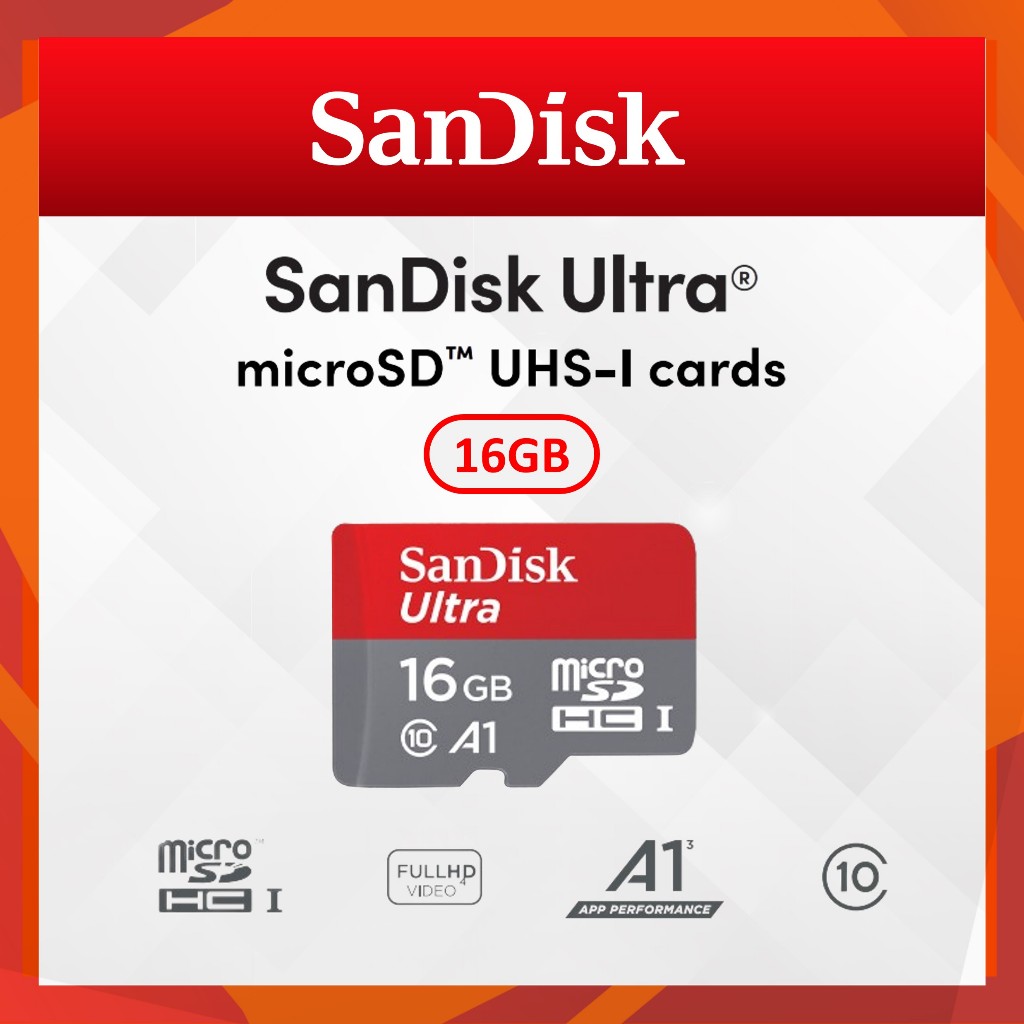 การ์ดหน่วยความจํา Micro SD 16GB SanDisk Ultra MicroSD HC และ XC UHS-1 C10 A1 U1 8GB 16GB 32GB ...