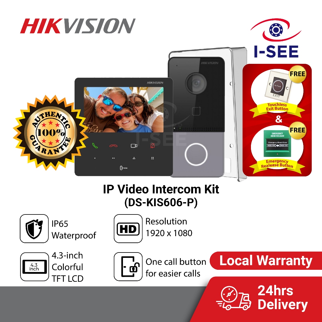 Hikvision IP Network Video Intercom Kit DS-KIS606-P เทอร์มินัลเชื่อมต่อประตู,PoE รองรับสําหรับ ...