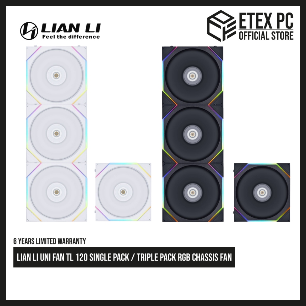 Lian LI UNI Fan TL 120 Single Pack / Triple Pack RGB Chassis Fan - ดํา ...