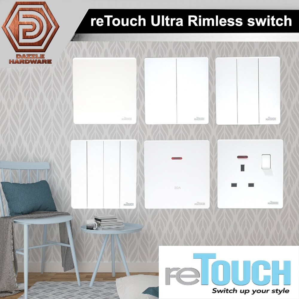 Retouch Ultra Rimless switch (สีขาว) สวิตช์ 1 ทาง butang lampu rumah ...