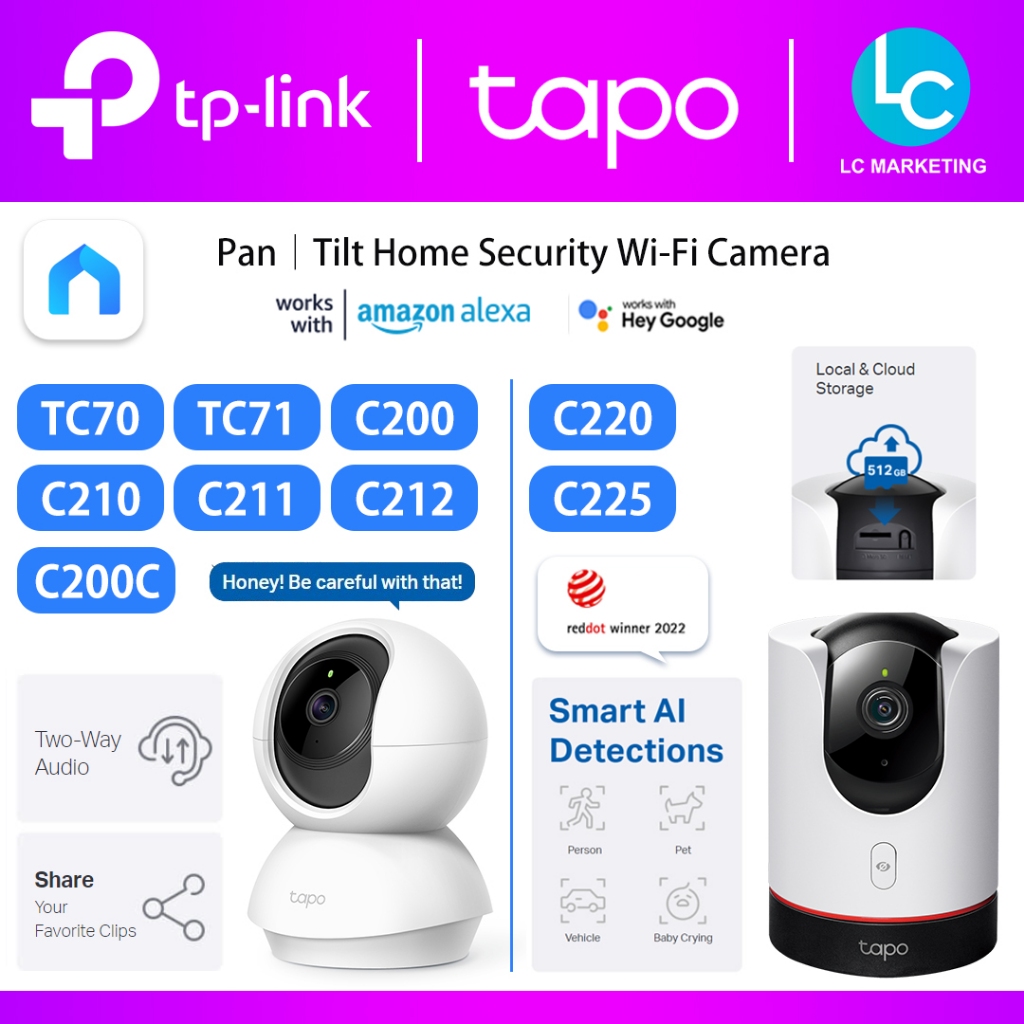 Tp-link Tapo TC70 / TC71 / C200C / C200 / C210 / C211 / C212 / C220 / C225 2K Pan/Tilt Wireless ...