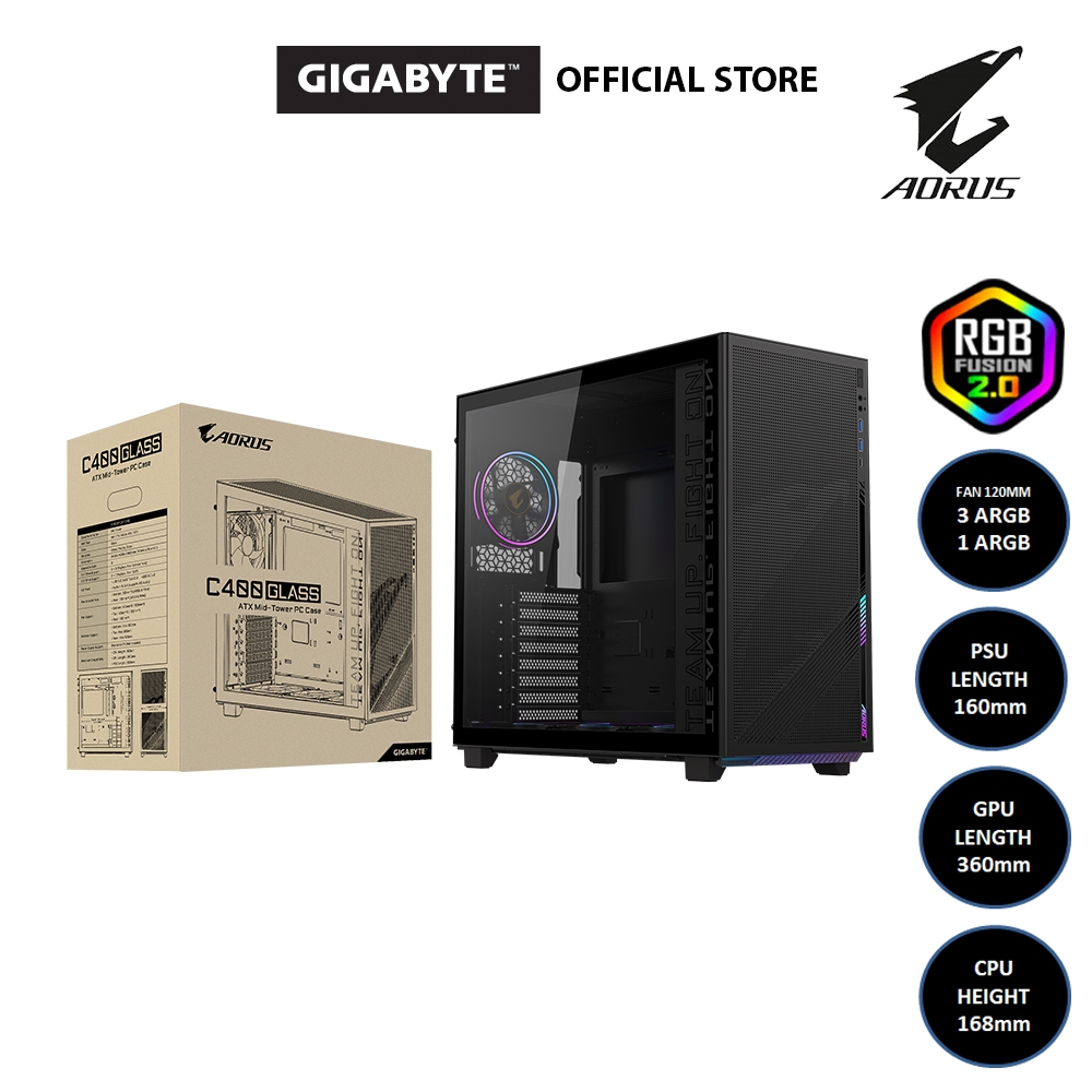Gigabyte AORUS C400 แก้ว Mid Tower PC กรณี RGB กระจกนิรภัยแผงด้านข้าง ...