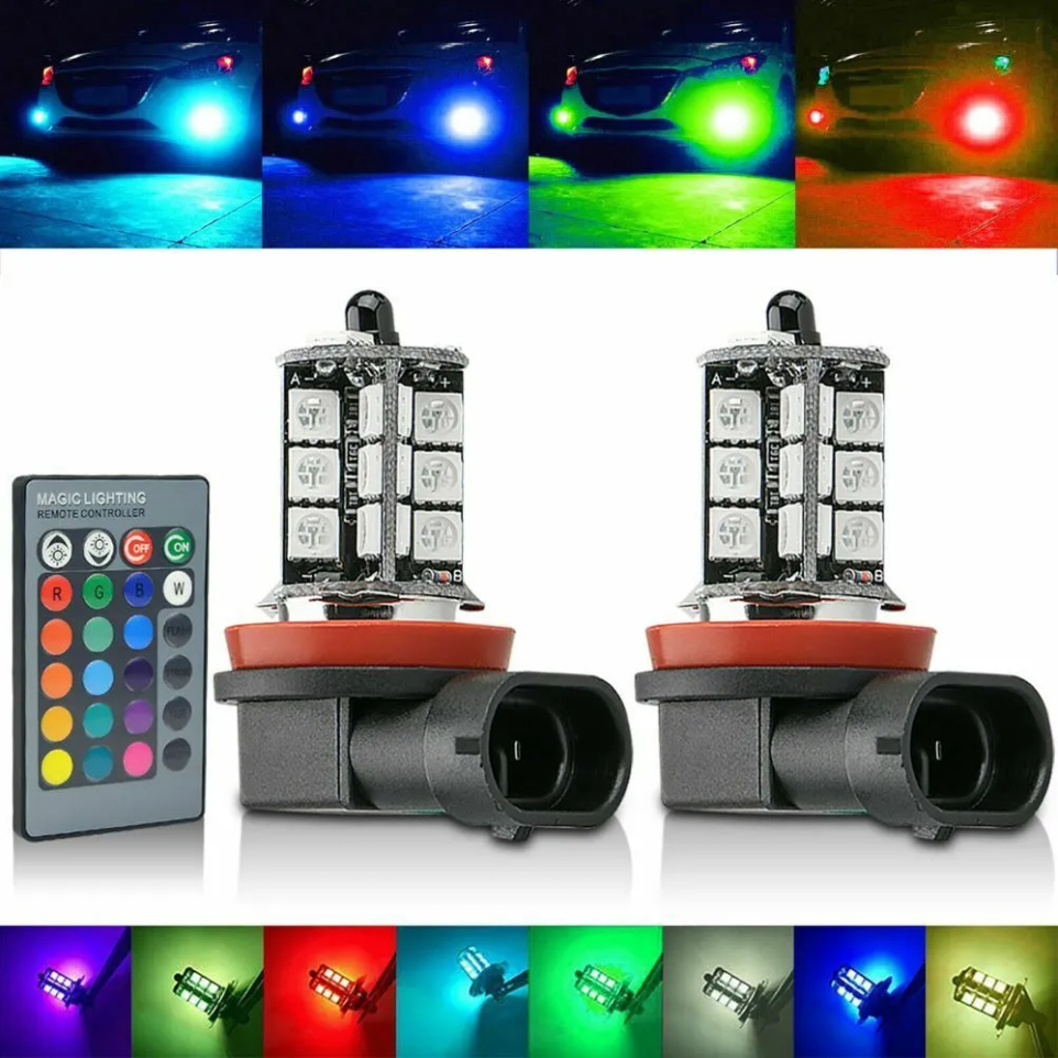 LED H8 H11 หลอดไฟสปอตไลท์รีโมทคอนโทรลหลายสีไฟตัดหมอก Myvi Axia Alza ...