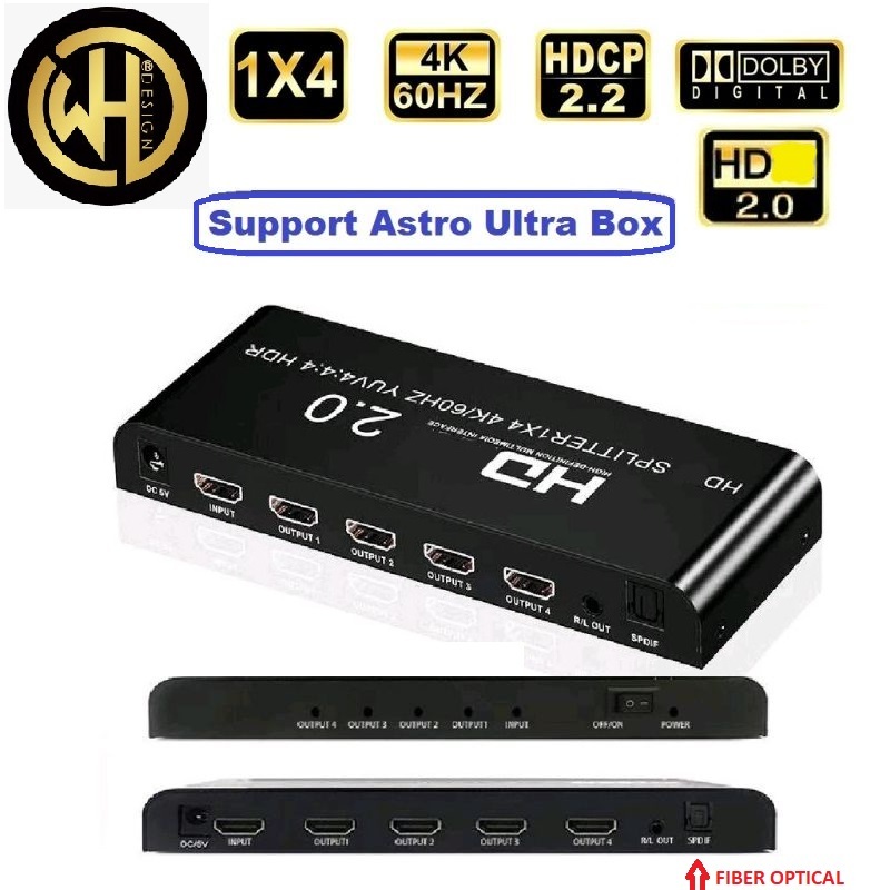 Hdtv 2.0 Splitter 1x4 UHD 4K2K 60Hz YUV4:4: 4 HDR Hdcp 2.2 Converter ...