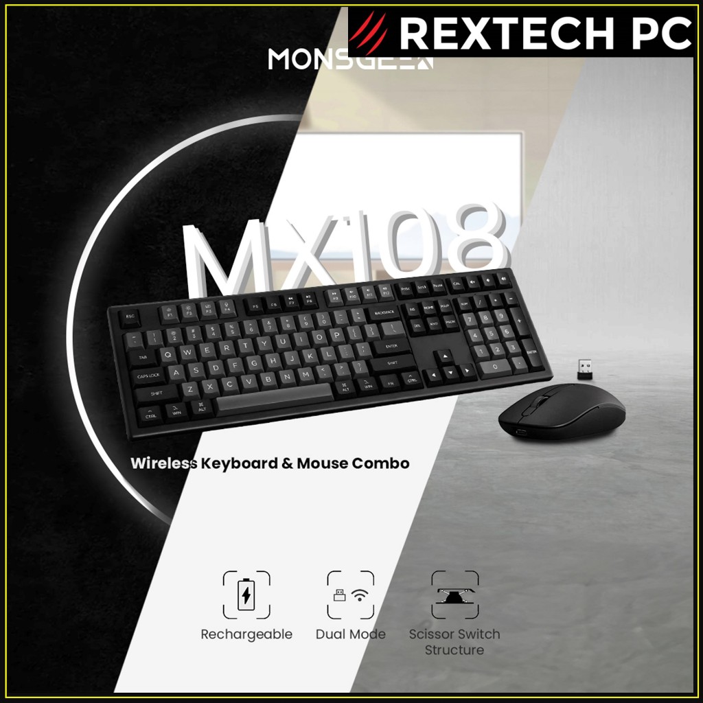 Rextech MONSGEEK MX108 คีย์บอร์ดและเมาส์ไร้สาย - สีดําและสีเงิน | Shopee Thailand