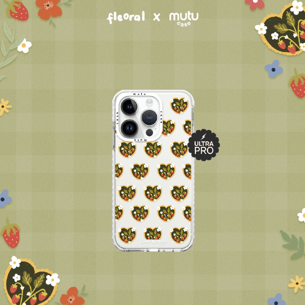 Strawberry Field - เคส Fleoral x Mutu (ขับเคลื่อนโดย Ultra Pro) เข้ากันได้กับ iP15PROMAX ...
