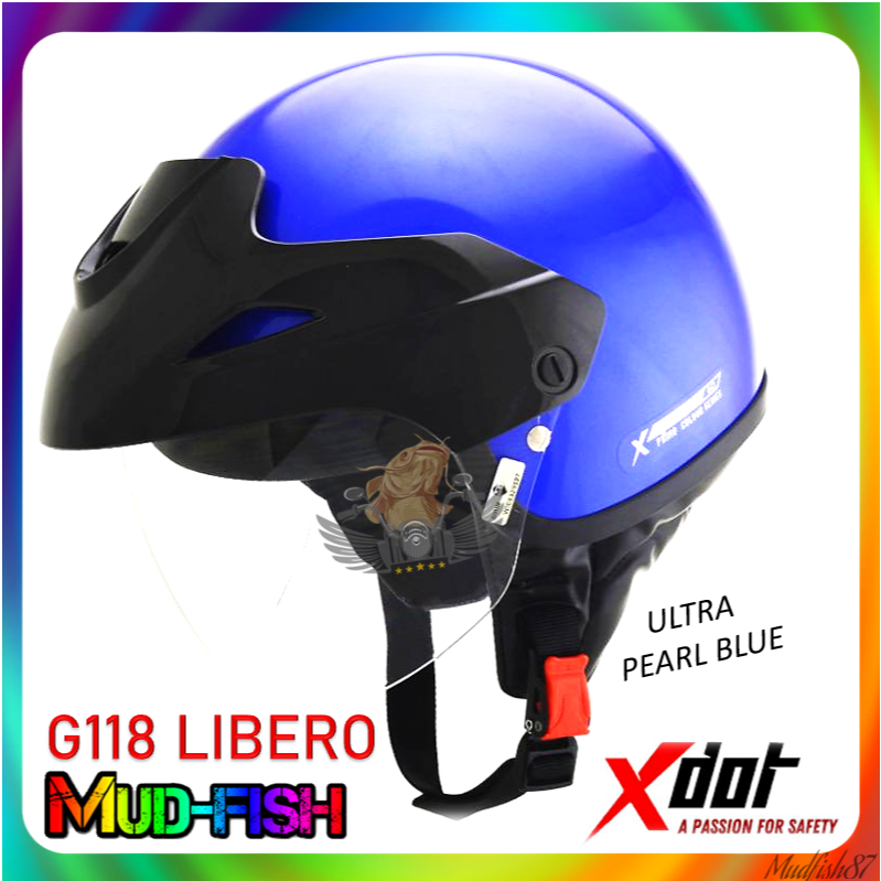 Topi KELEDAR XDOT X-DOT G118 การออกแบบหมวกกันน็อค LIBERO SGV CRUISER ( ULTRA PEARL BLUE -BIRU ...