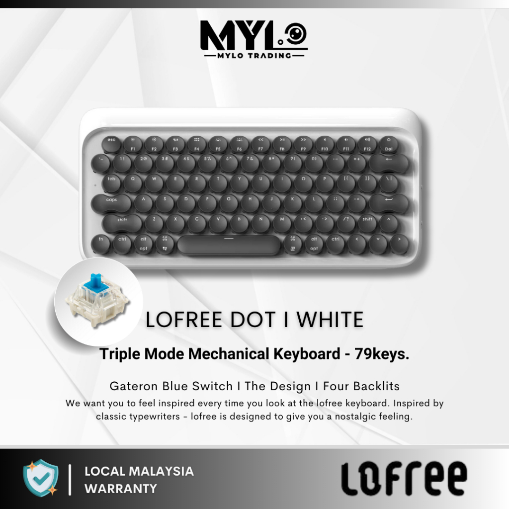 - Lofree DOT เครื่องพิมพ์ดีดแรงบันดาลใจสีขาวบริสุทธิ์บลูทูธคีย์บอร์ดแบบ ...