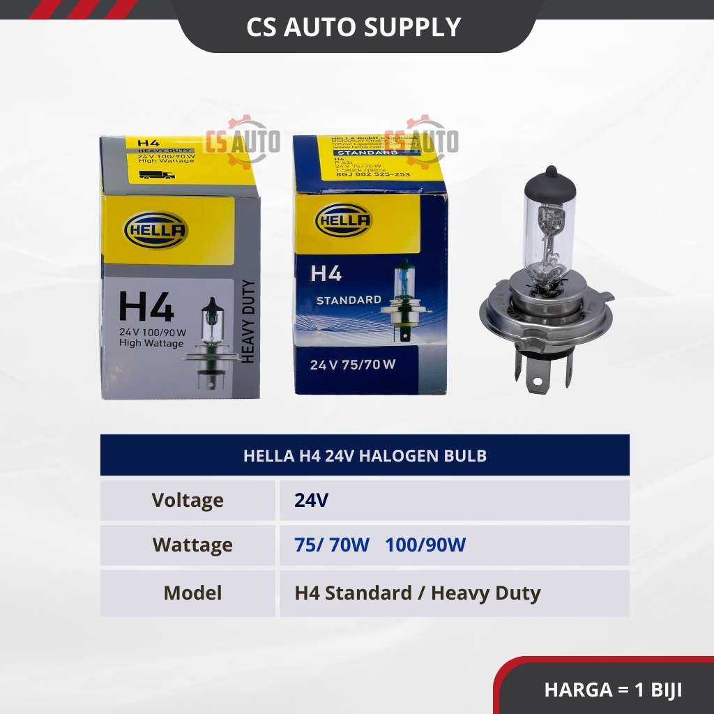 1PC HELLA H4 24V หลอดไฟฮาโลเจนไฟหน้าหลอดไฟ 100/90W วัตต์สูง 75/70W มาตรฐาน 3 ขา mentol | Shopee ...