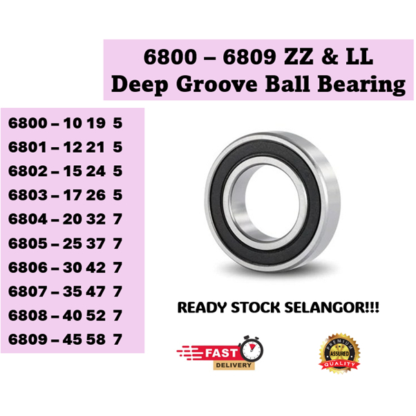 แบริ ่ งบอล 6800 6801 6802 6803 6804 6805 6806 6807 6808 6809 DEEP ร ่ องแบริ ่ ง ZZ/2RS ...