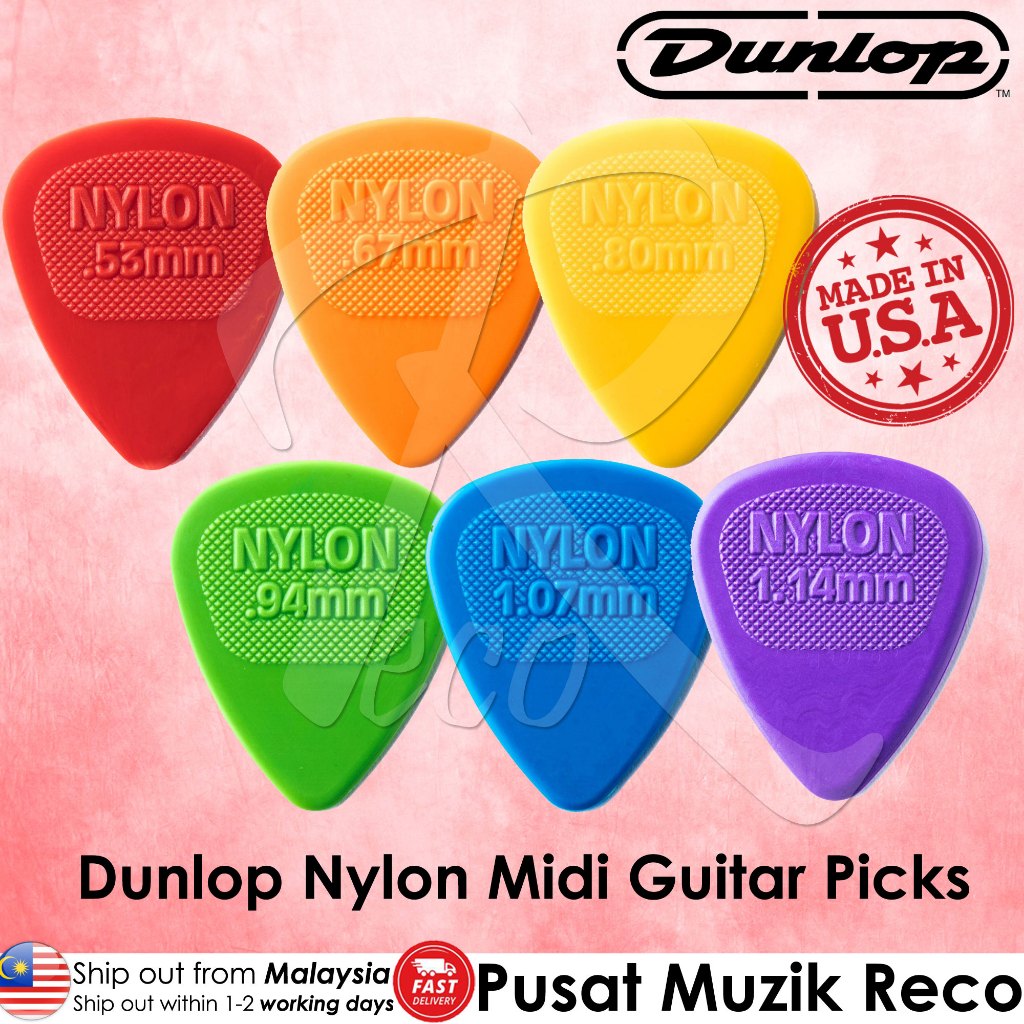Jim Dunlop NON Slip Nylon Midi Guitar Pick 0.53mm / 0.67mm / 0.8mm / 0 ...