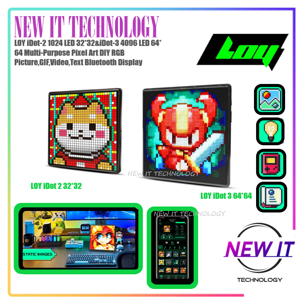 LOY iDot-2 1024 LED 32*32&iDot-3 4096 LED 64*64 Multi-Purpose Pixel Art DIY RGB รูปภาพ,GIF ...