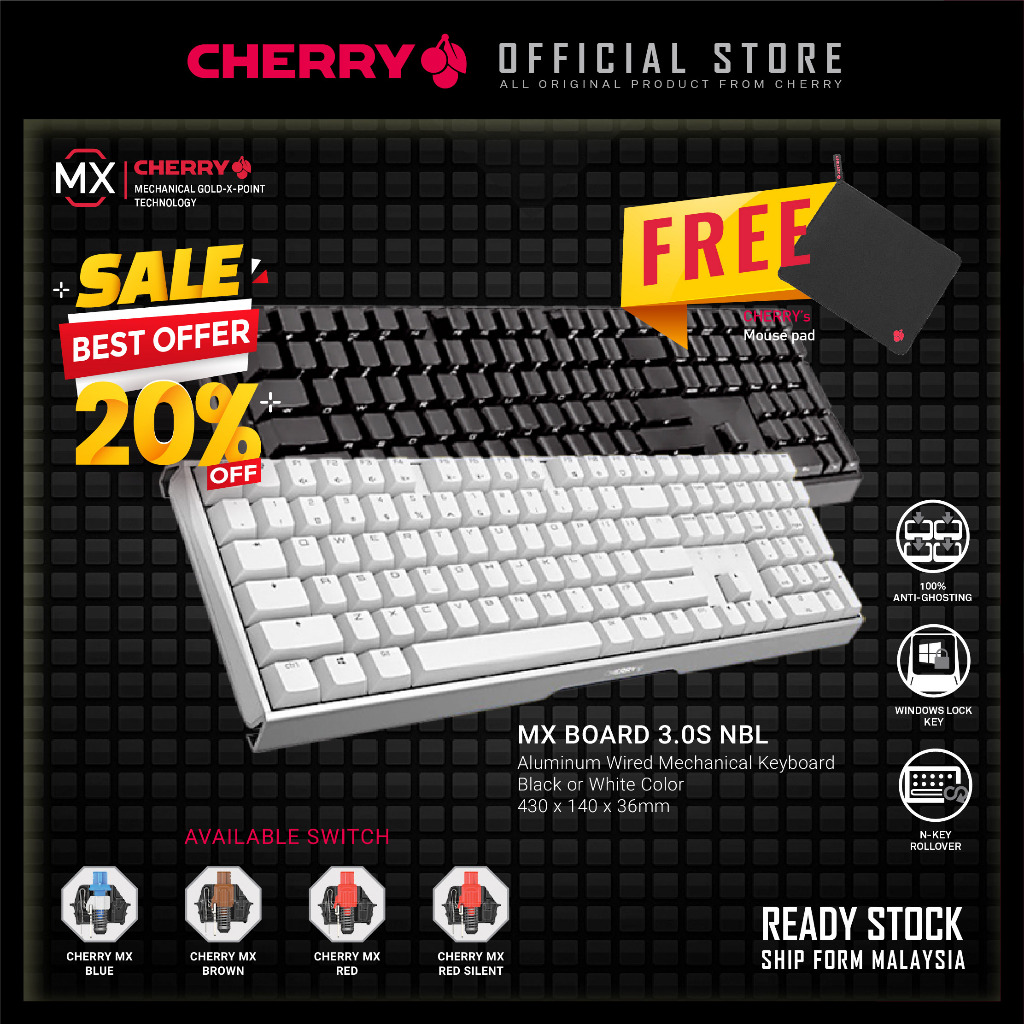 Cherry MX BOARD 3.0S คีย์บอร์ดเกมกลแบบมีสายอะลูมิเนียมไร้สกรูไม่เรืองแสง | Shopee Thailand