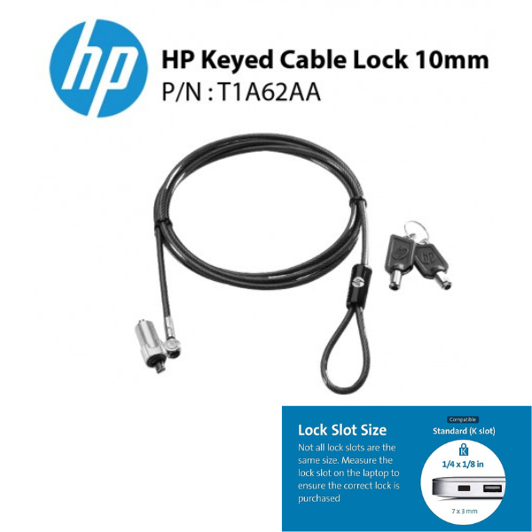 HP Notebook/Laptop Keyed Cable Lock 7 x 3mm Security Lock T1A62AA ...