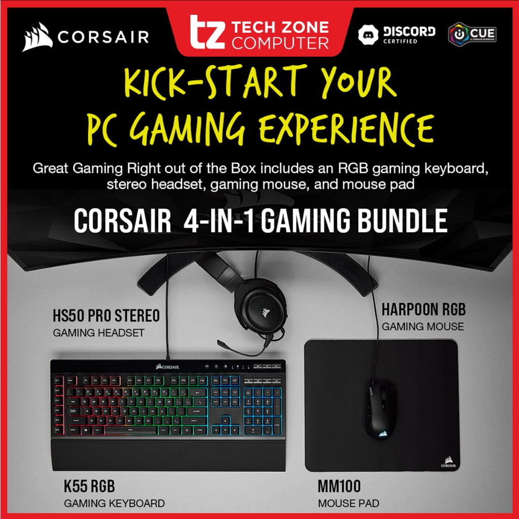 Corsair 4 IN 1 Bundle, 2021 Edition (คีย์บอร์ด K55 RGB, HARPOON RGB Pro ...