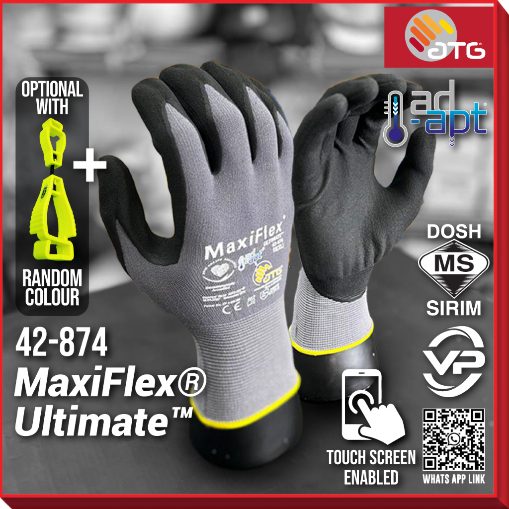 Maxiflex ULTIMATE GLOVE NITWRIST PALM COATED ถุงมือ ATG42874 42-874 SARUNG TANGAN FIT KELABU ...