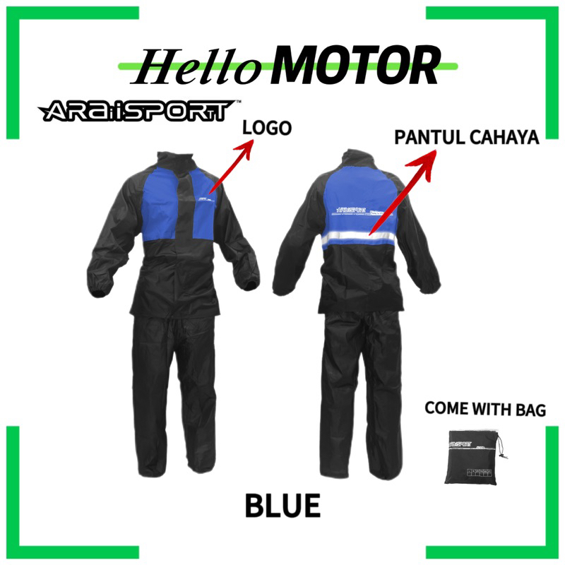 ออกแบบใหม่สีฟ้า ARAISPORT AR2 RAINCOAT 0.5KG S-8XL BAJU HUJAN กันน้ํา ...