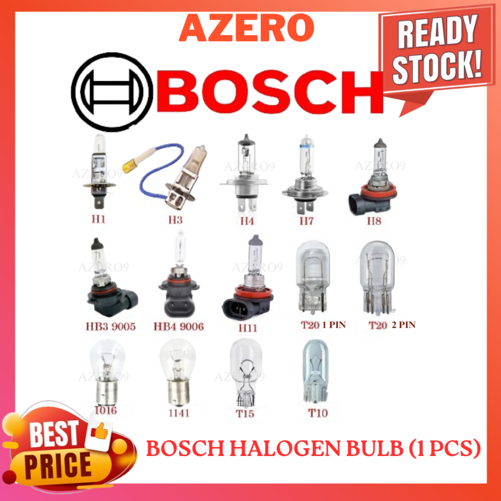 Bosch หลอดฮาโลเจน (1 ชิ้น) 1141 1016 T15 T10 T20 H1 H3 H4 H7 H8 H11 HB3 9005 HB4 9006 | Shopee ...
