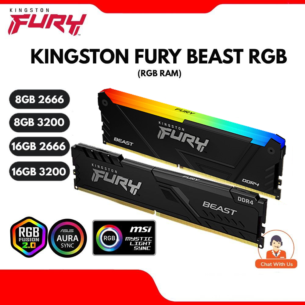 Kingston HYPERX FURY BEAST RGB DDR4 8GB / 16GB 2666MHZ / 3200MHZ RAM | Shopee Thailand