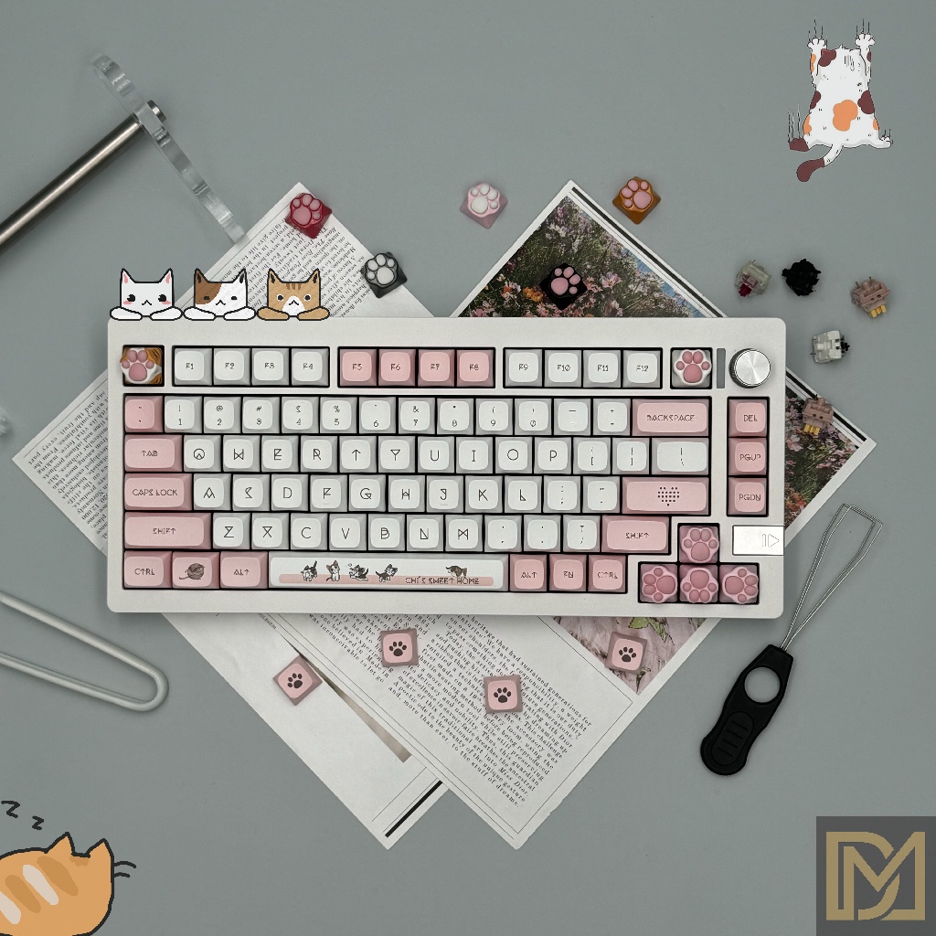 Cat Keycap PBT XDA Profile Dye Sub Keycaps 137 ชิ้นสําหรับคีย์บอร์ดแบบ ...