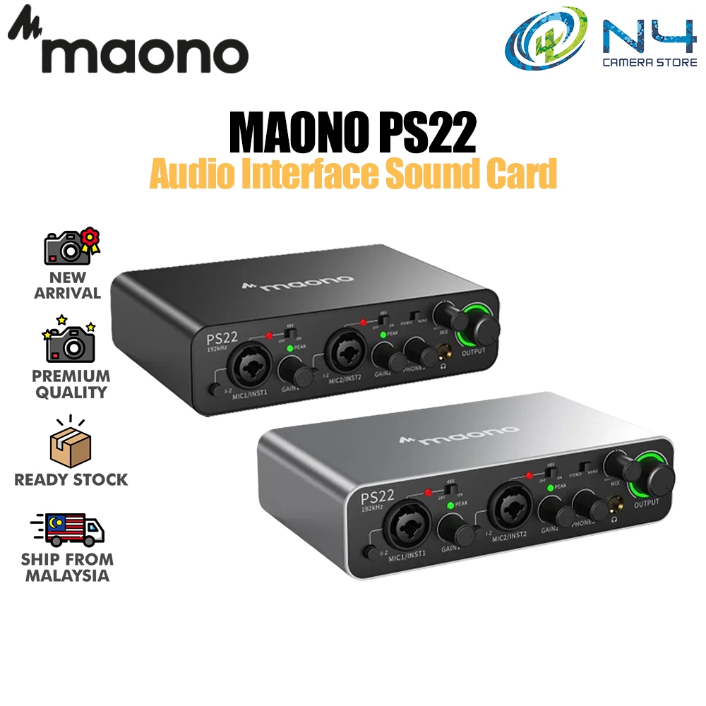 อินเทอร์เฟซเสียง Maono PS22 สําหรับการบันทึก การผลิตเพลง กีตาร์ | Shopee Thailand