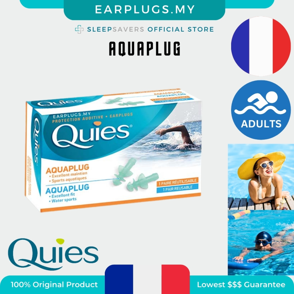ฝรั่งเศส Quies Aquaplug ที่อุดหู, ปลั๊กหูว่ายน้ํา 1P แบบใช้ซ้ําได้ Penutup Telinga Kalis Air ชุด ...