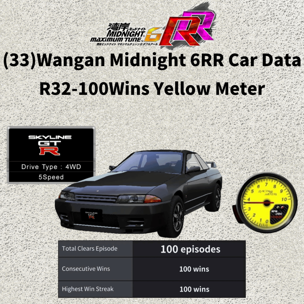 (33)Wangan Midnight 6RR Car Data- (R32-100Wins มิเตอร์สีเหลือง ...