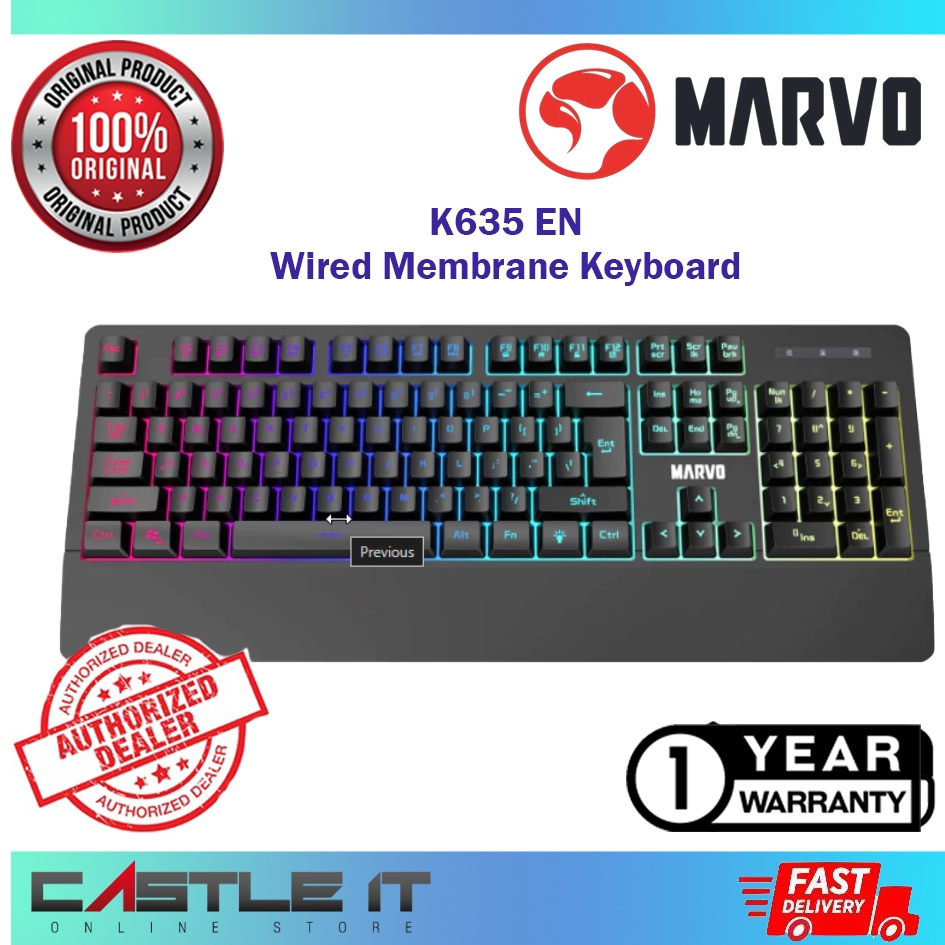 Marvo K635 EN Scorpion 3 ผสมสี 104 คีย์/คีย์บอร์ดเกมเมมเบรนแบบมีสาย Anti-ghosting (K635-EN ...