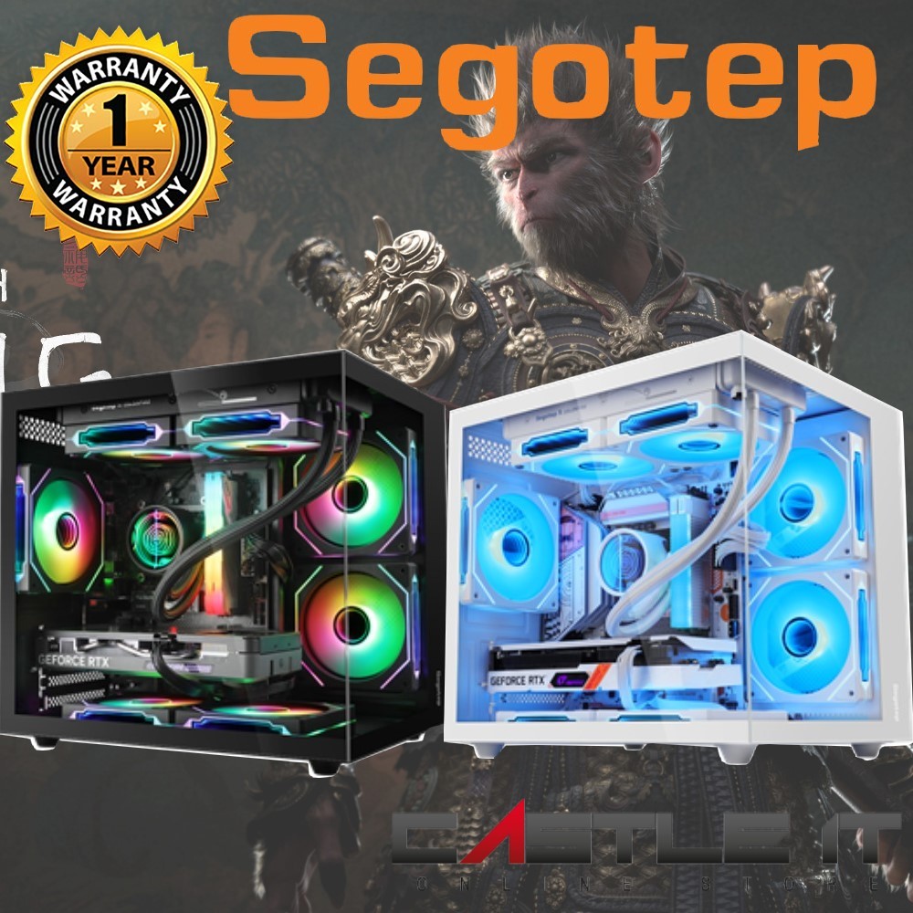 Segotep Brave W1 BLACK WHITE MATX Casing Tempered Glass Compact PC Case Gaming Build Chassis ...