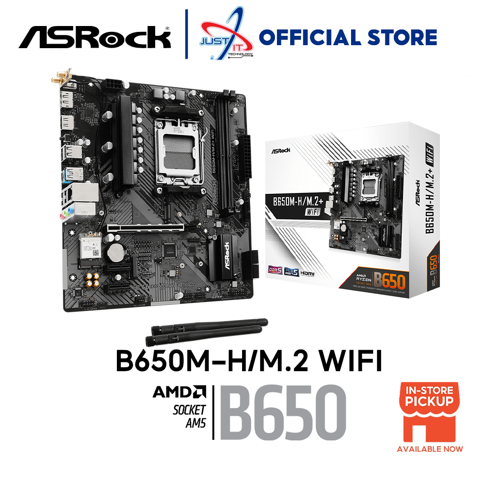 Asrock B650M-H/M.2+ Wi-Fi AM5 เมนบอร์ดสําหรับเล่นเกม Ryzen 5 7500F/7600/R7 7700/8400F/9600X ...