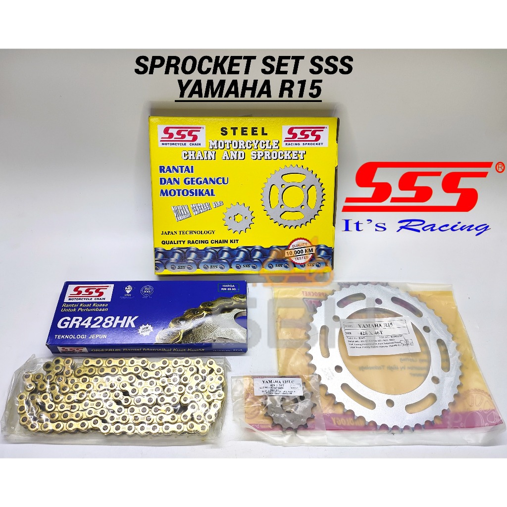 R15 SSS SPROCKET SET 428 SPROCKET RANTAI CHAIN & SPROCKET SET SSS (428HK 14T X 46T X 128L ...