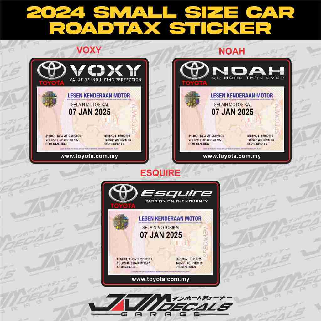 [2024 สติ๊กเกอร์ Roadtax ขนาดเล็ก] Toyota Voxy Noah Esquire Windscreen Roadtax Decal Sticker ...