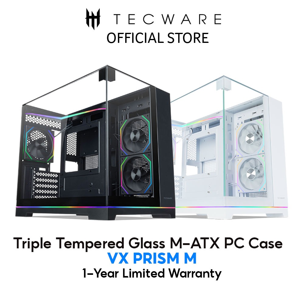 Tecware VX PRISM M TEMPERED GLASS M-ATX PC CASE พร้อมพัดลม ARGB 3*120 ...