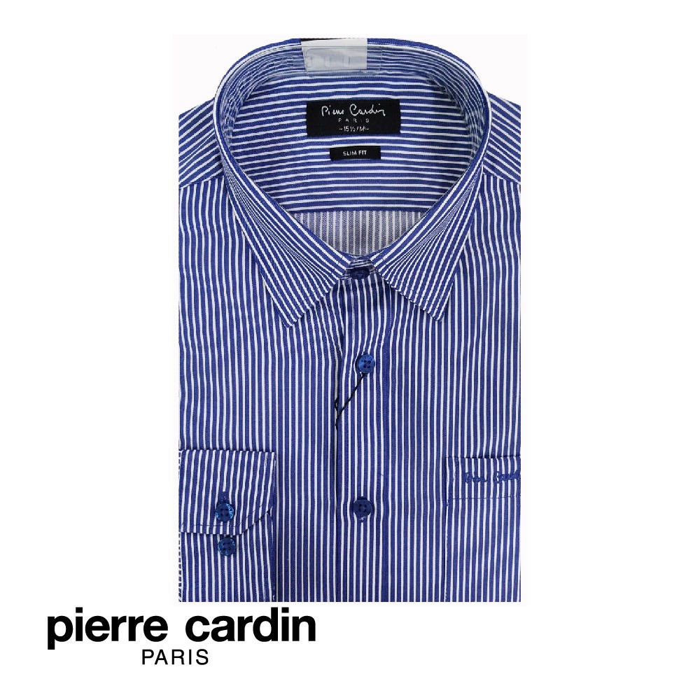 Pierre Cardin Mens Long Sleeve Striped Shirt With Pocket (Slim Fit ...