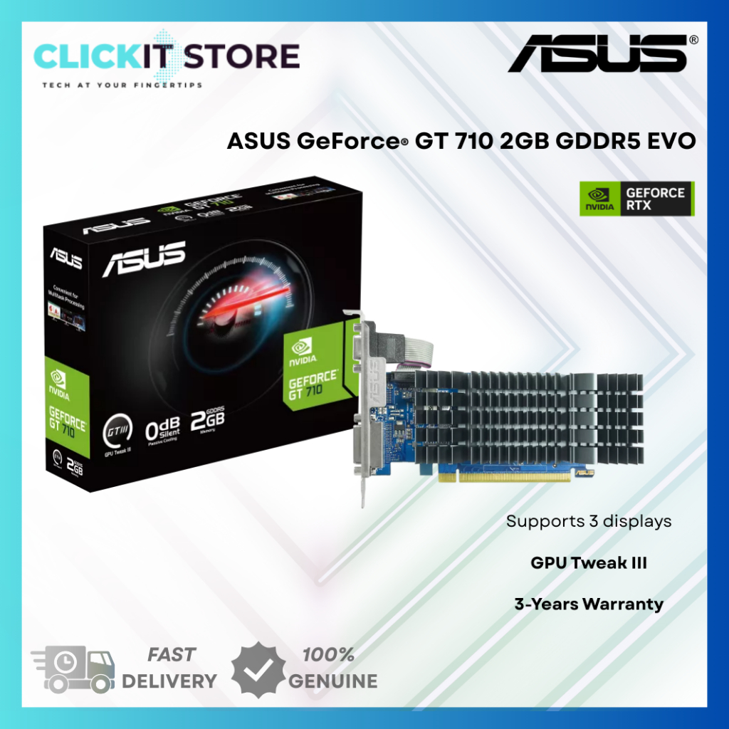 ASUS GeForce GT 710 2GB GDDR5 EVO Low-Profile กราฟิกการ์ด GT710-SL-2GD5-BRK-EVO | Shopee Thailand
