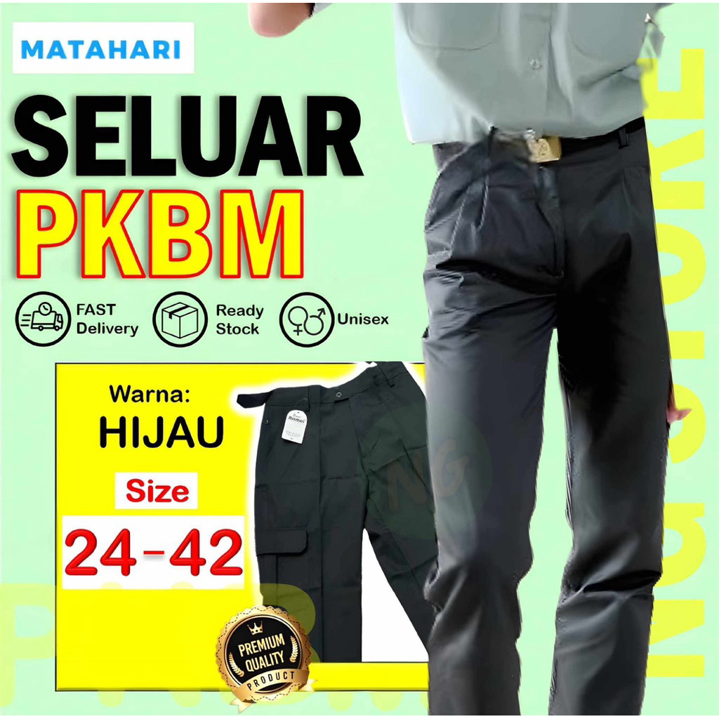 HIJAU PKBM LONG SCHOOL PANTS สีเขียว (SIZE: 24-42) | Shopee Thailand